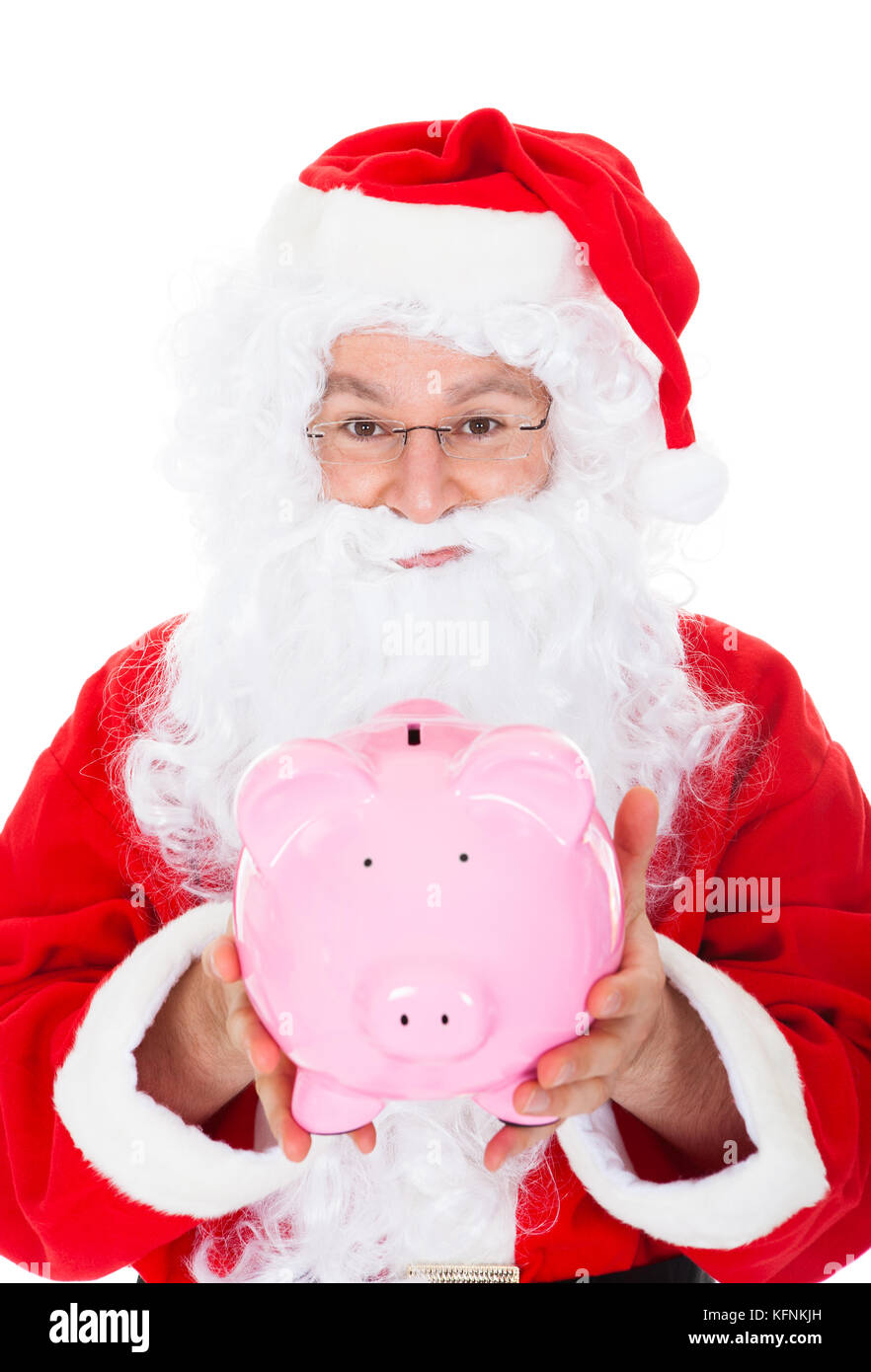 Portrait of santa shouting in megaphone over white background Stock ...