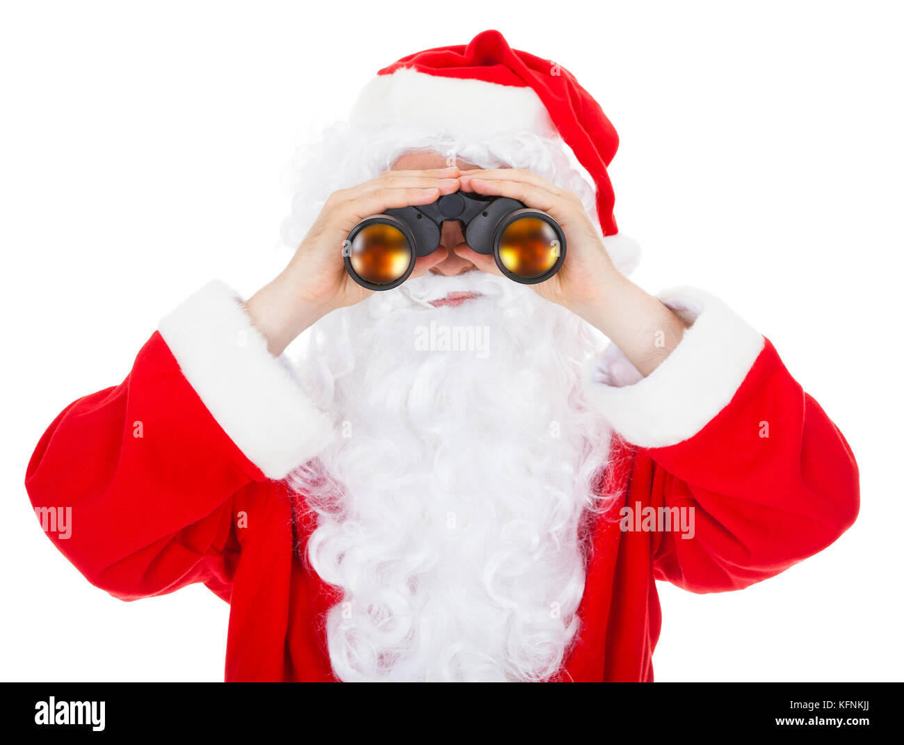 Close-up of santa looking in binocular on white background Stock Photo ...