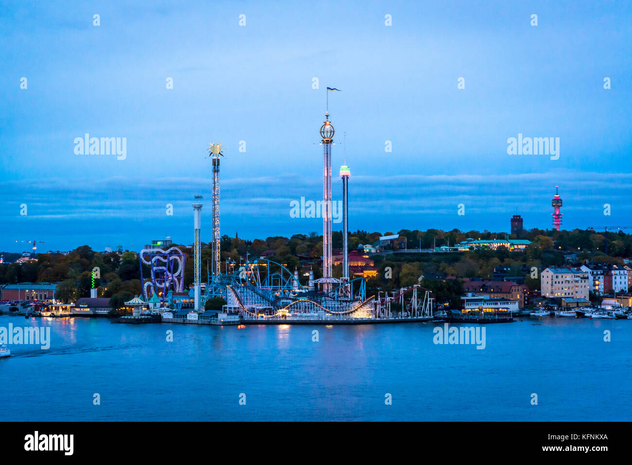 Panoramic view of Grona Lund amusement park, Djurgarden, Stockholm ...