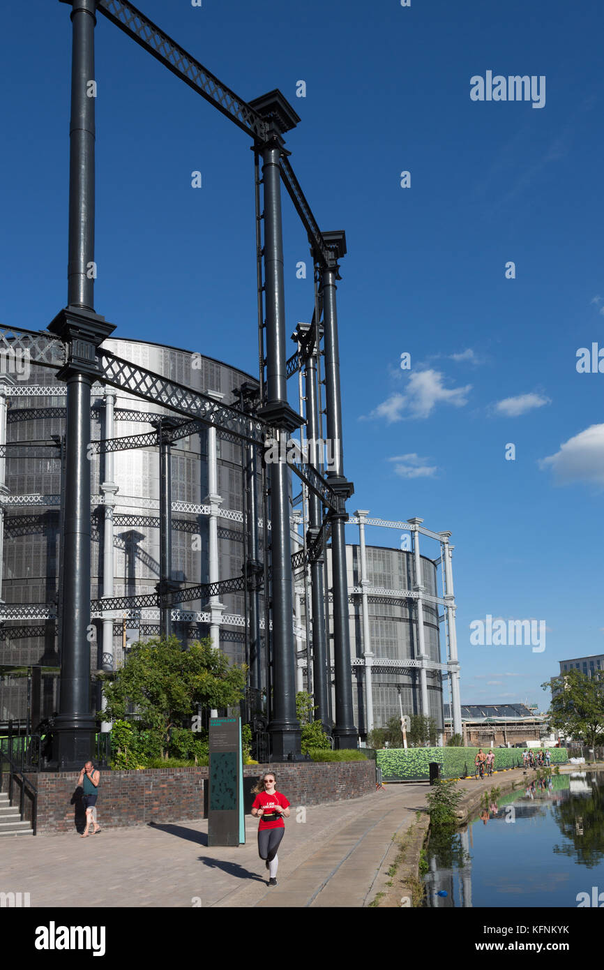 Gasholder Park and KIng's Cross Triplet, London, UK Stock Photo - Alamy