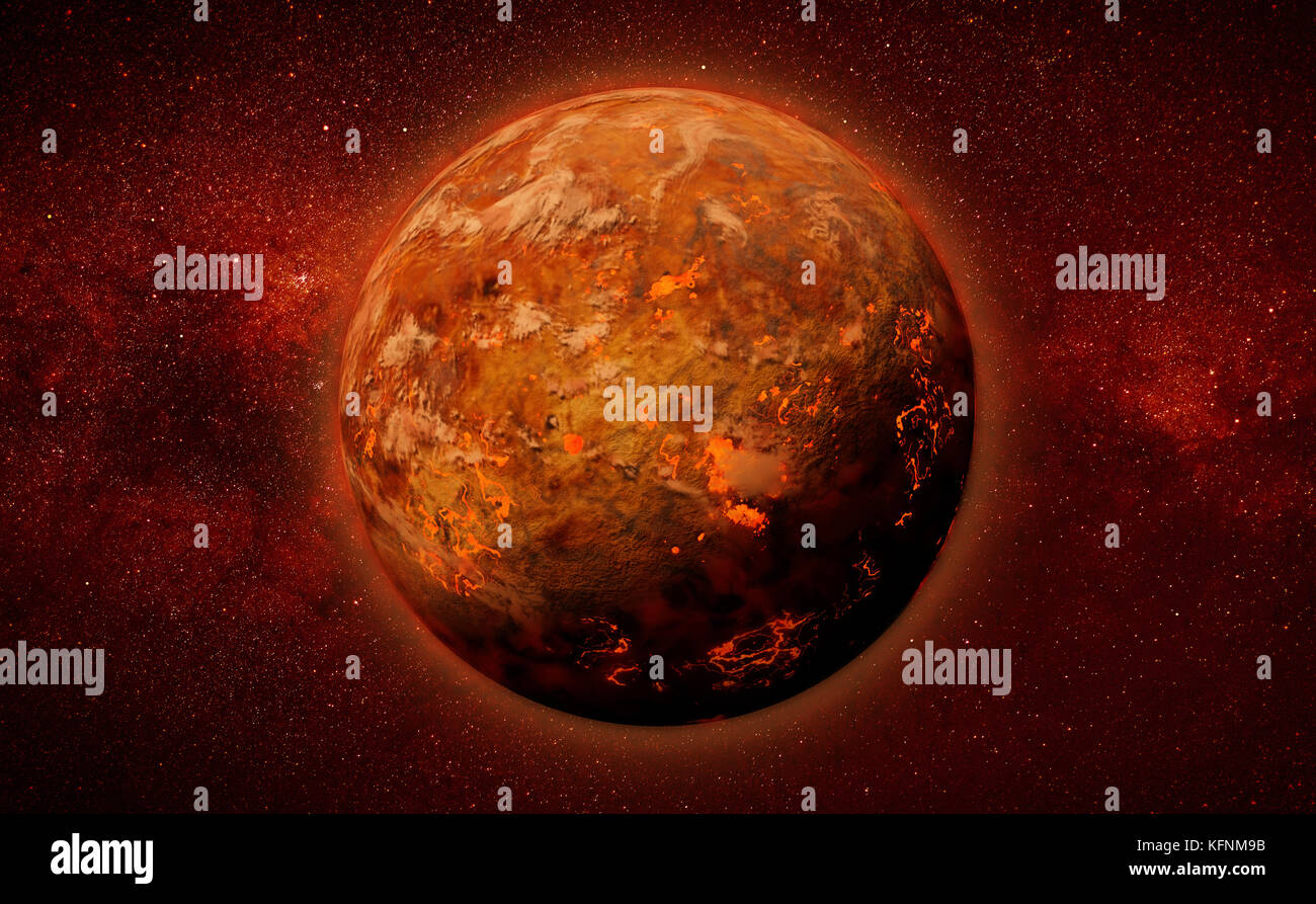 alien planet with lava streams in a star field (3d illustration Stock ...