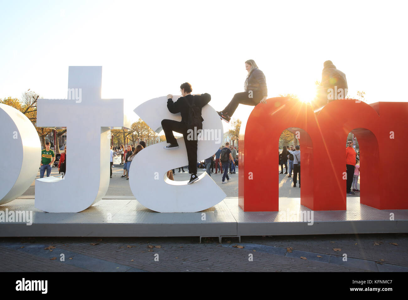 The iconic I Amsterdam sign in front of the Rijksmuseum, in Autumn, in ...