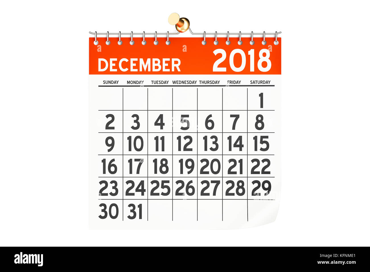 December 2018 calendar, 3D rendering isolated on white background Stock ...