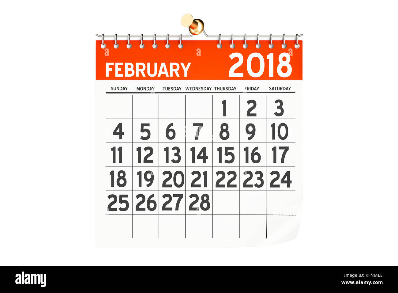February 2018 calendar, 3D rendering isolated on white background Stock ...