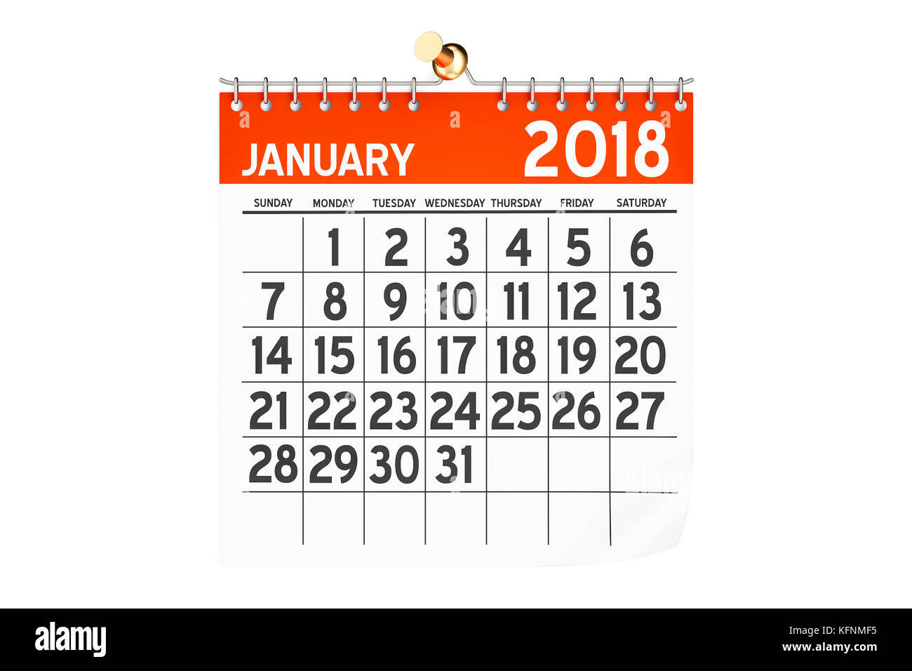 January 2018 calendar, 3D rendering isolated on white background Stock ...