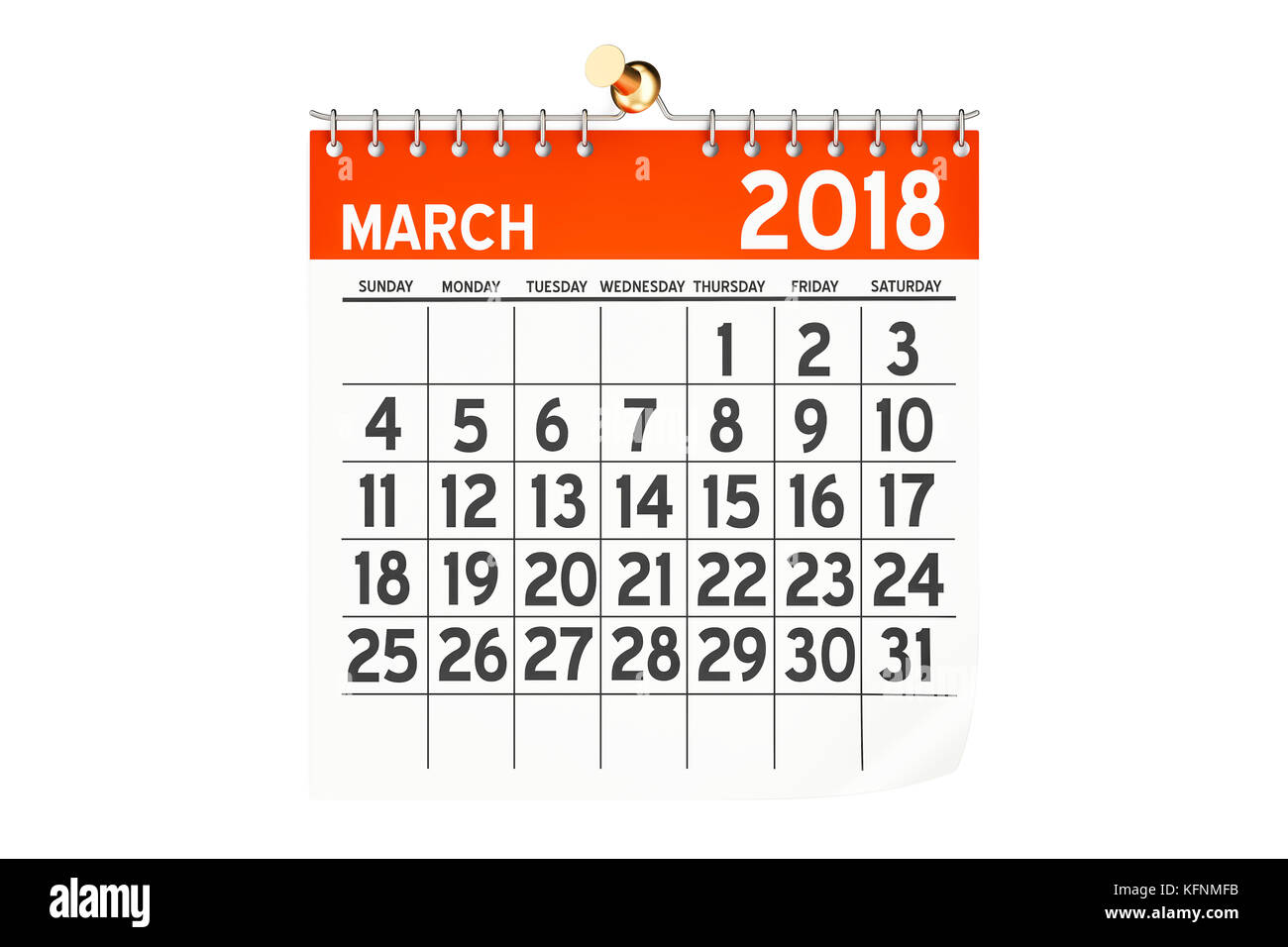 March 2018 calendar, 3D rendering isolated on white background Stock ...
