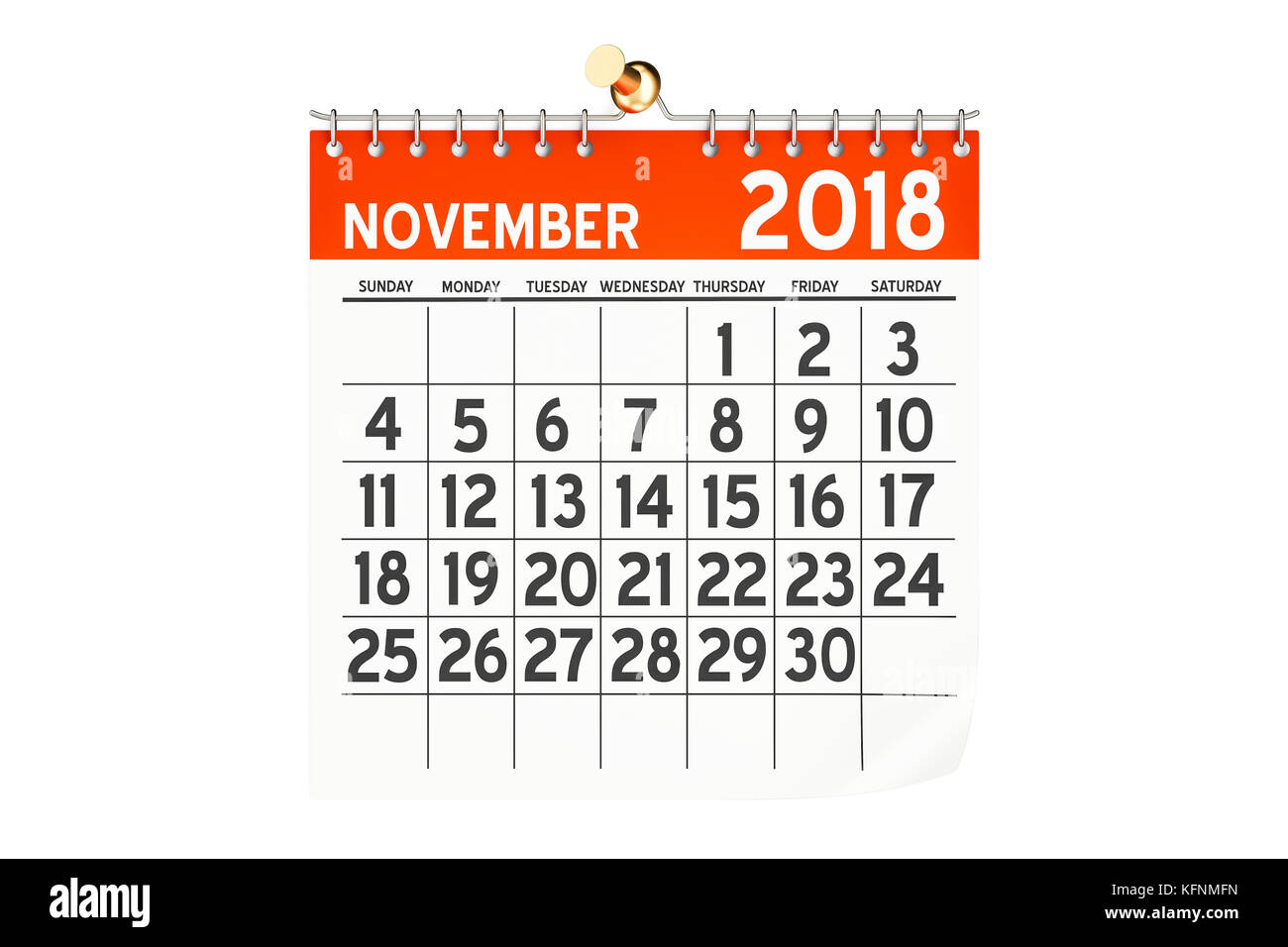 November 2018 calendar, 3D rendering isolated on white background Stock ...