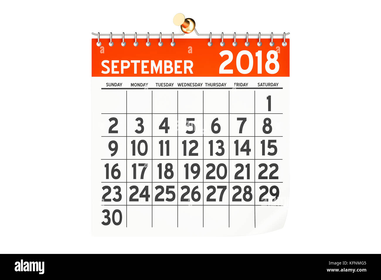 September 2018 calendar, 3D rendering isolated on white background ...