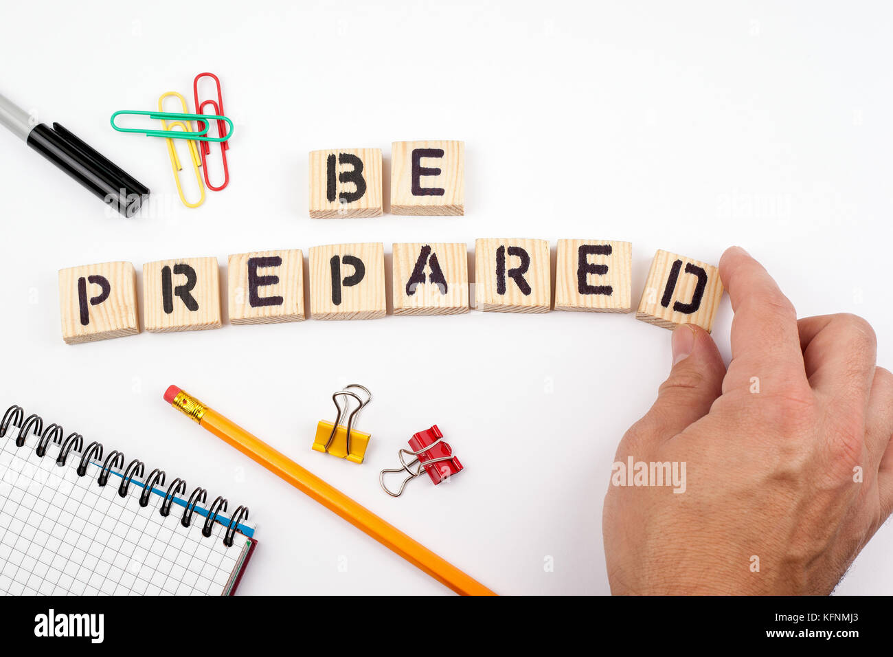 be prepared. Wooden letters on a white background Stock Photo - Alamy