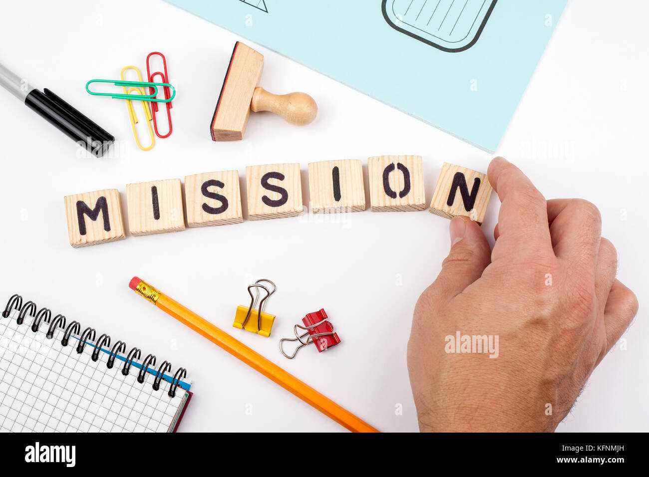 mission concept. Wooden letters on a white background Stock Photo - Alamy