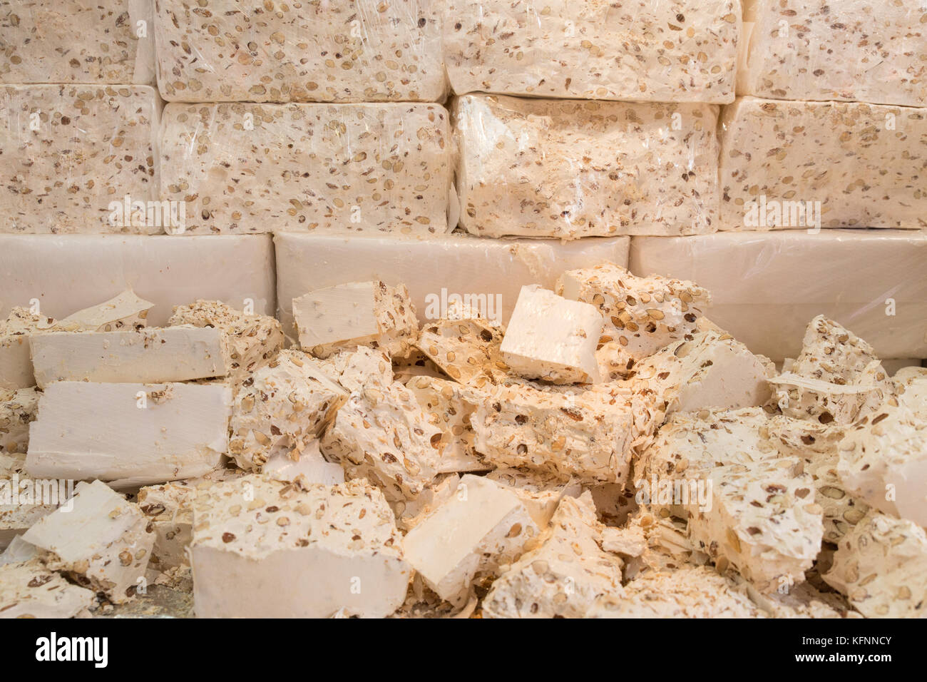 Traditional Italian almond nougat candy called torrone Stock Photo - Alamy