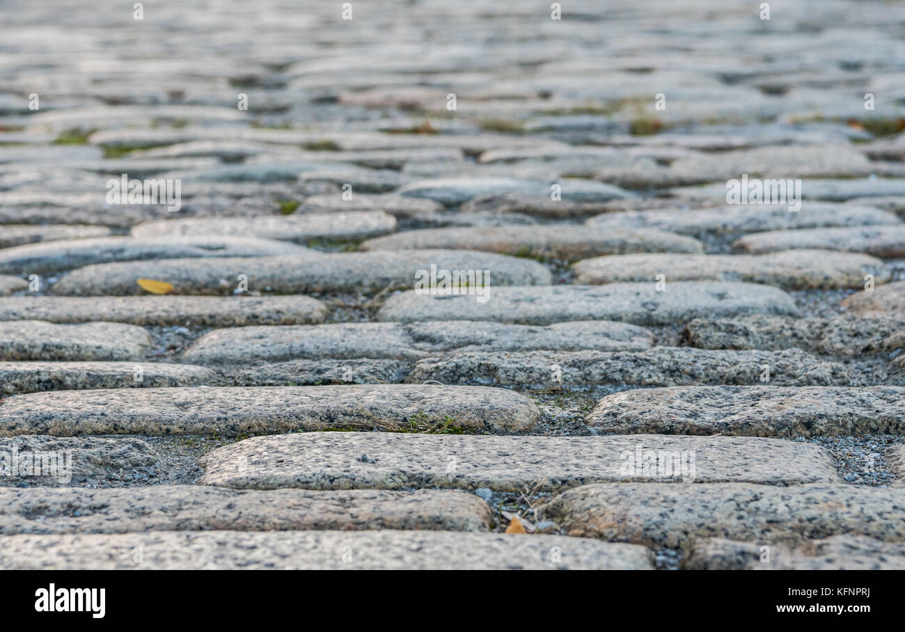 Long Narrow Cobble Stone Street from low angle Stock Photo - Alamy