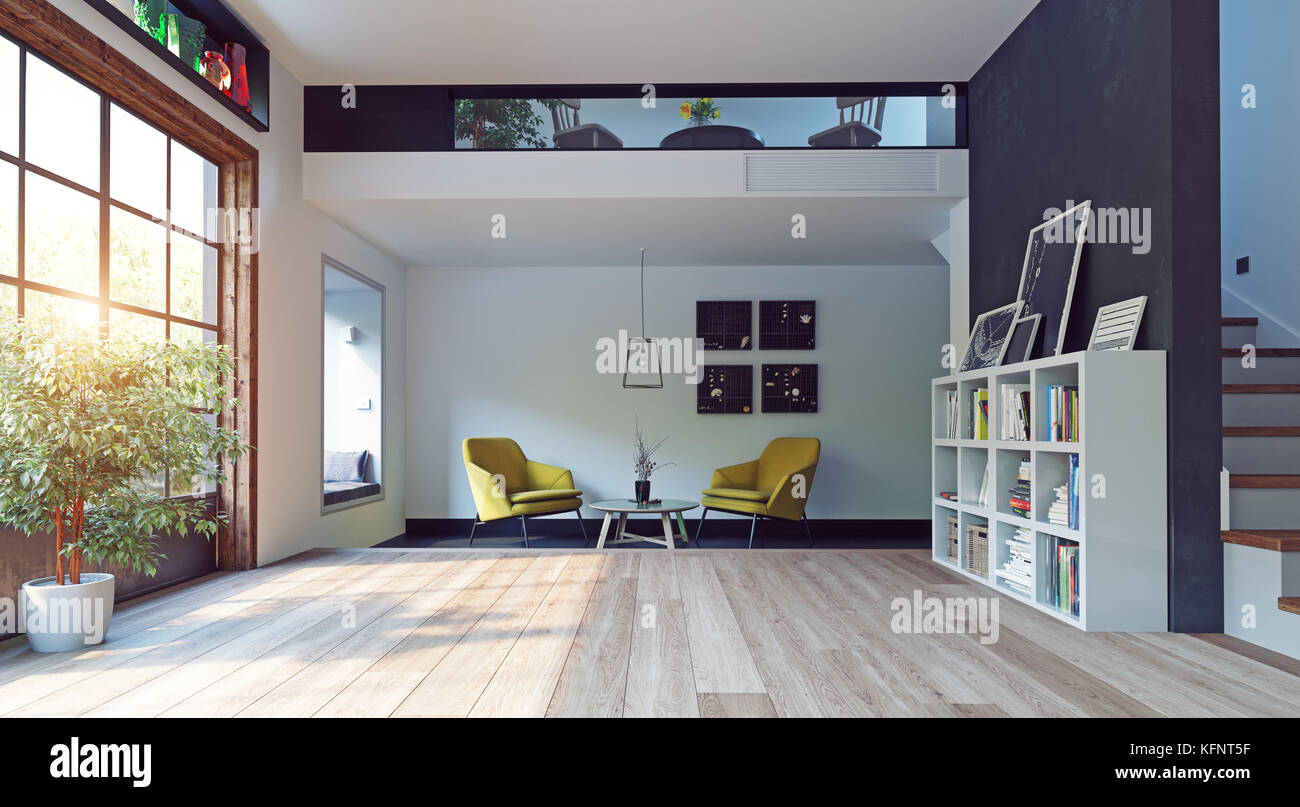 Modern interior rendering concept. 3d illustration Stock Photo - Alamy