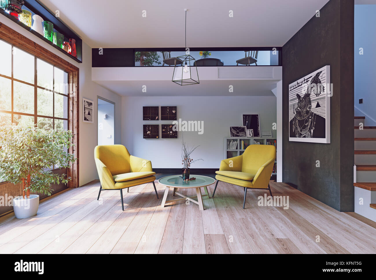 Modern interior rendering concept. 3d illustration Stock Photo - Alamy