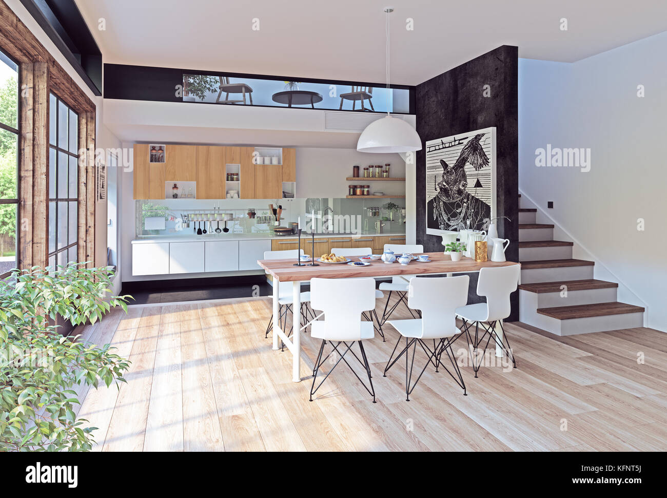 modern kitchen interior. 3d rendering concept Stock Photo - Alamy