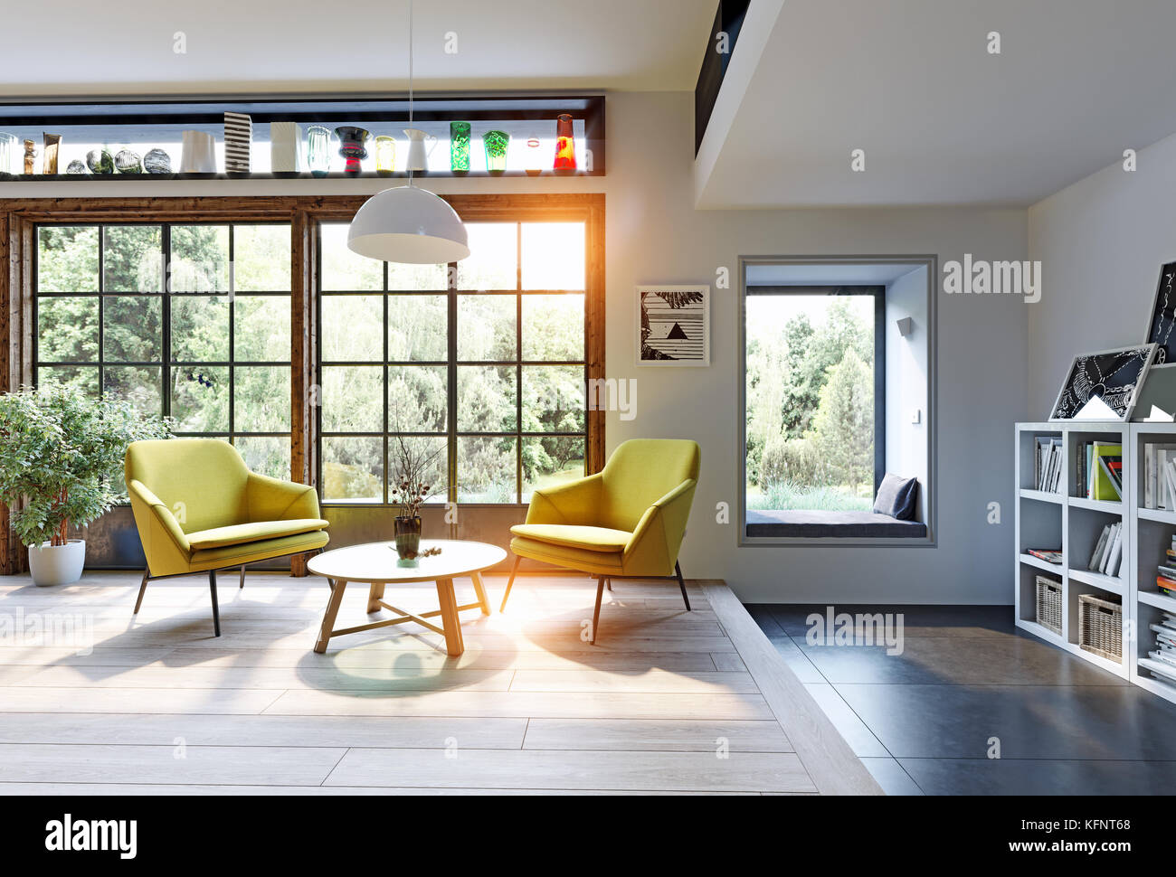 Modern interior rendering concept. 3d illustration Stock Photo - Alamy