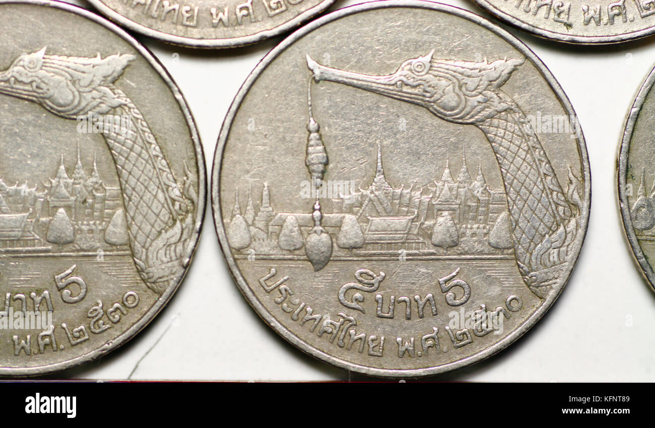 Thai baht coin macro. For background or saving money or business and ...