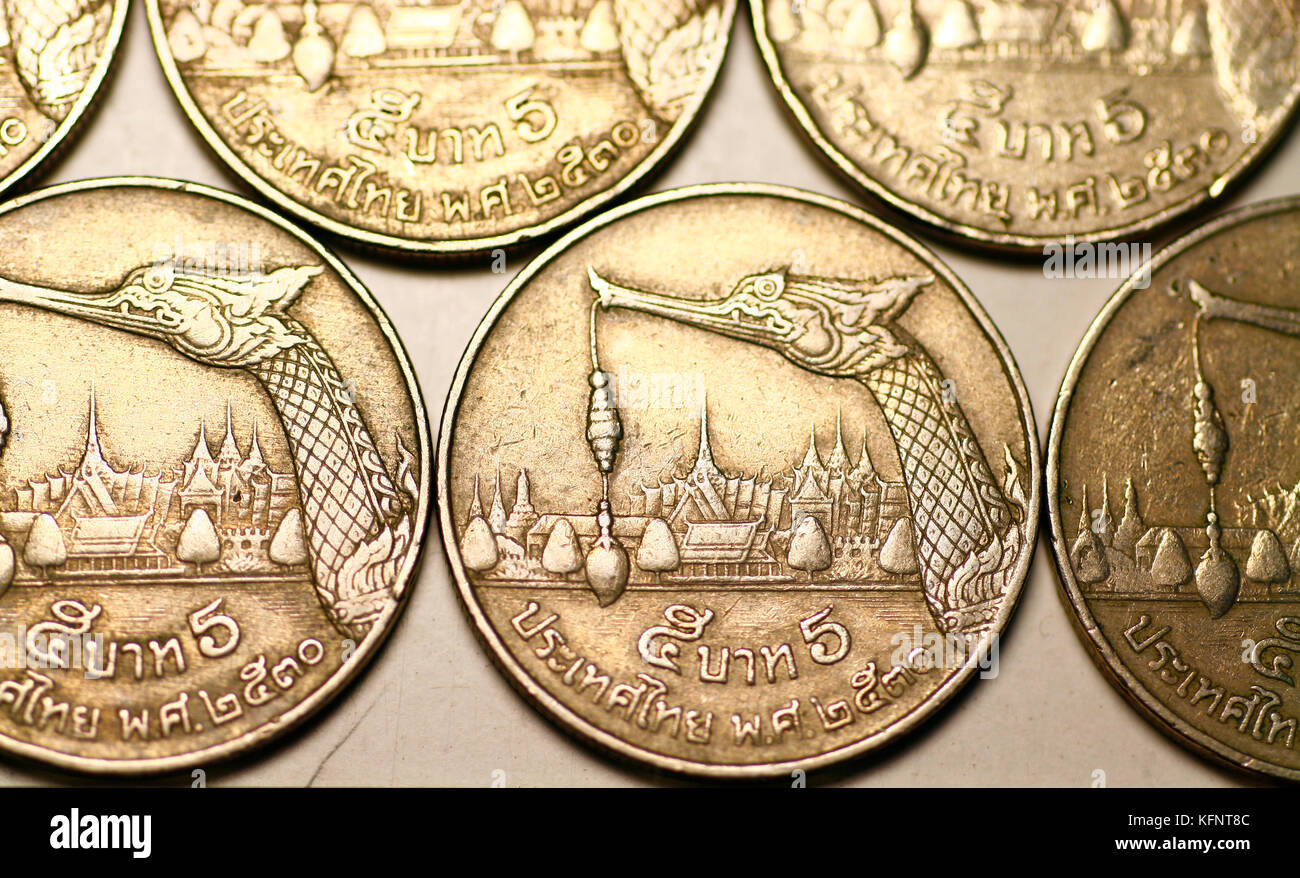 Thai baht coin macro. For background or saving money or business and ...