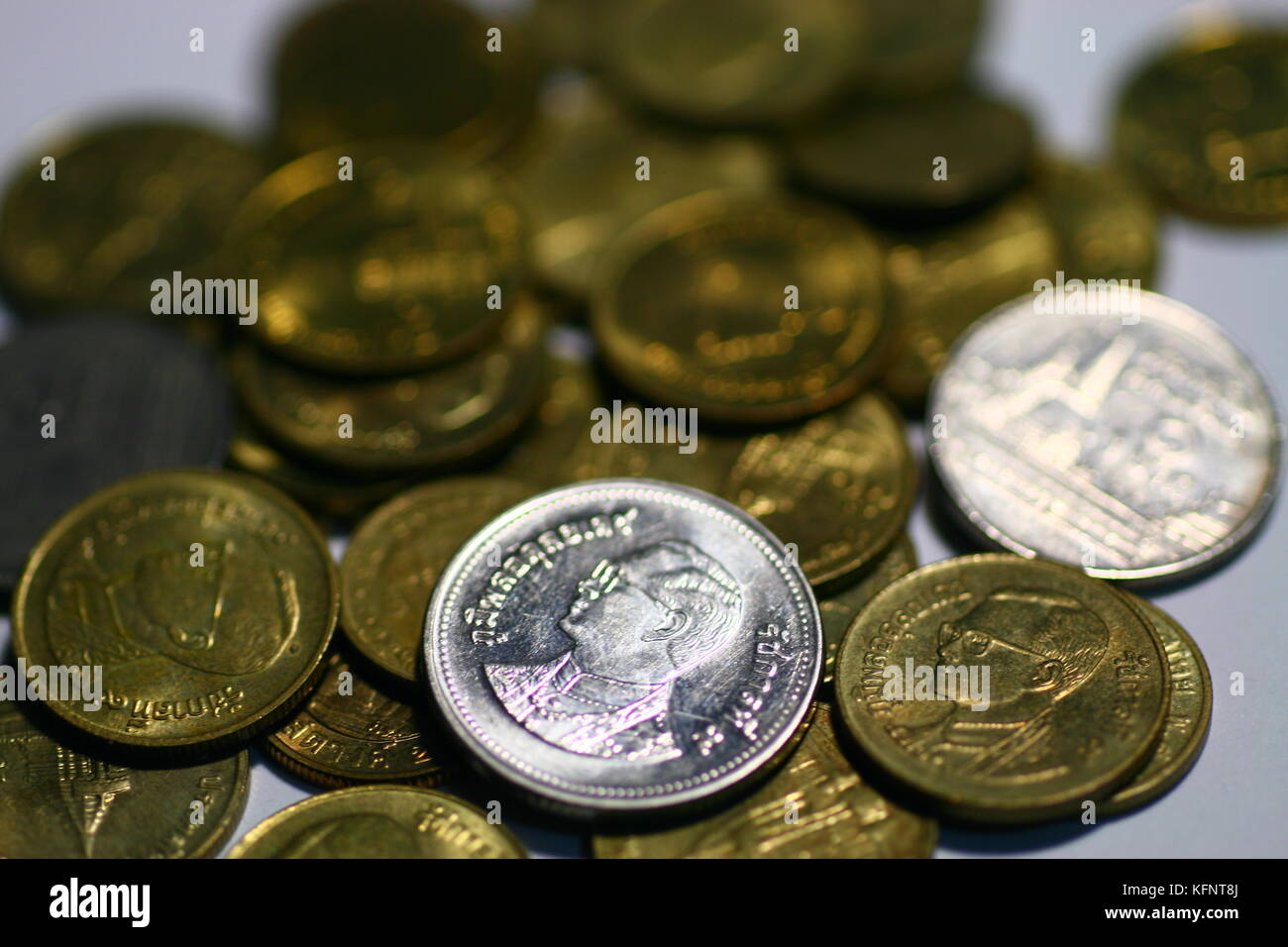 Thai baht coin macro. For background or saving money or business and ...