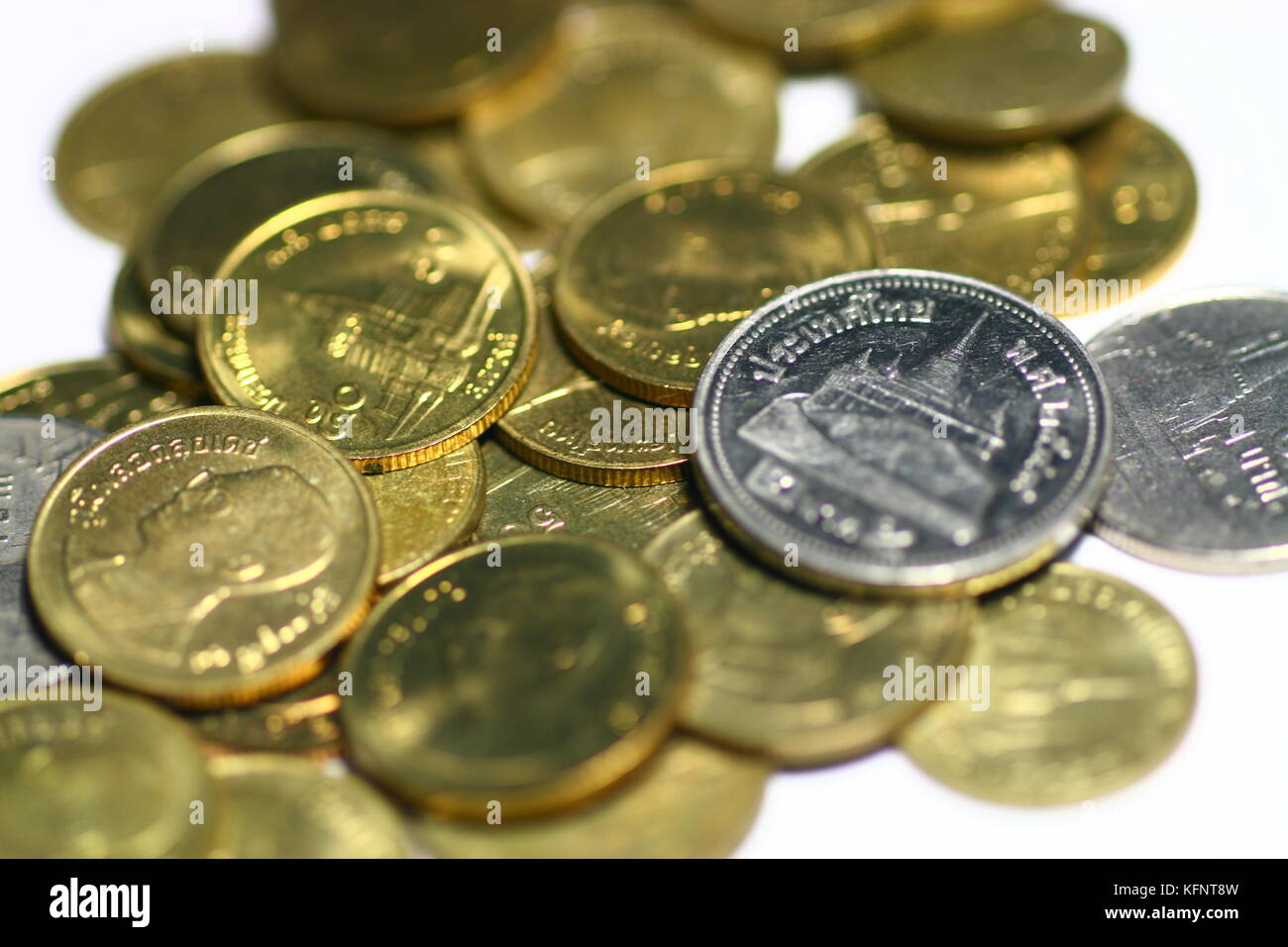 Thai baht coin macro. For background or saving money or business and ...