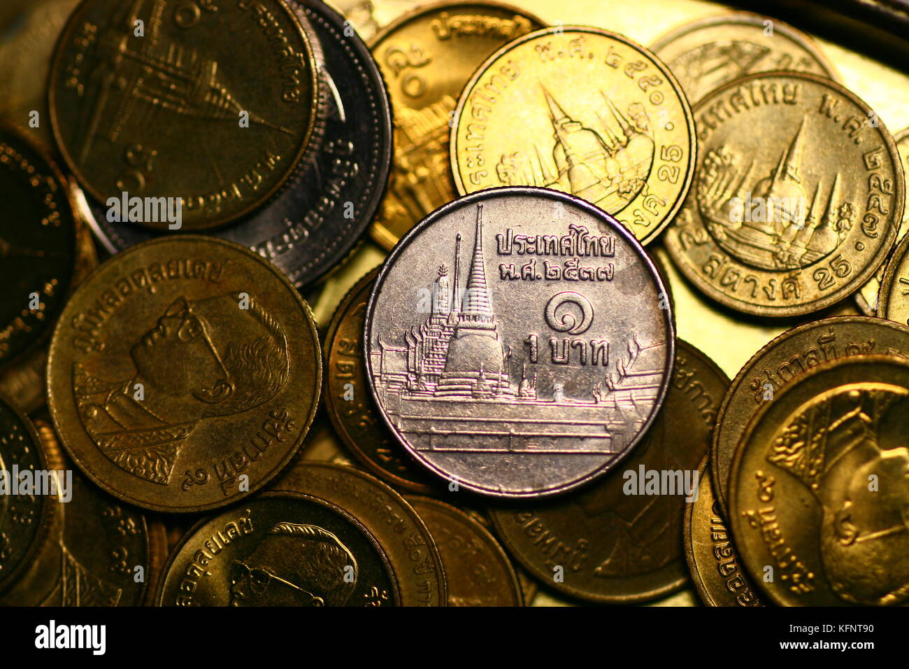 Thai baht coin macro. For background or saving money or business and ...