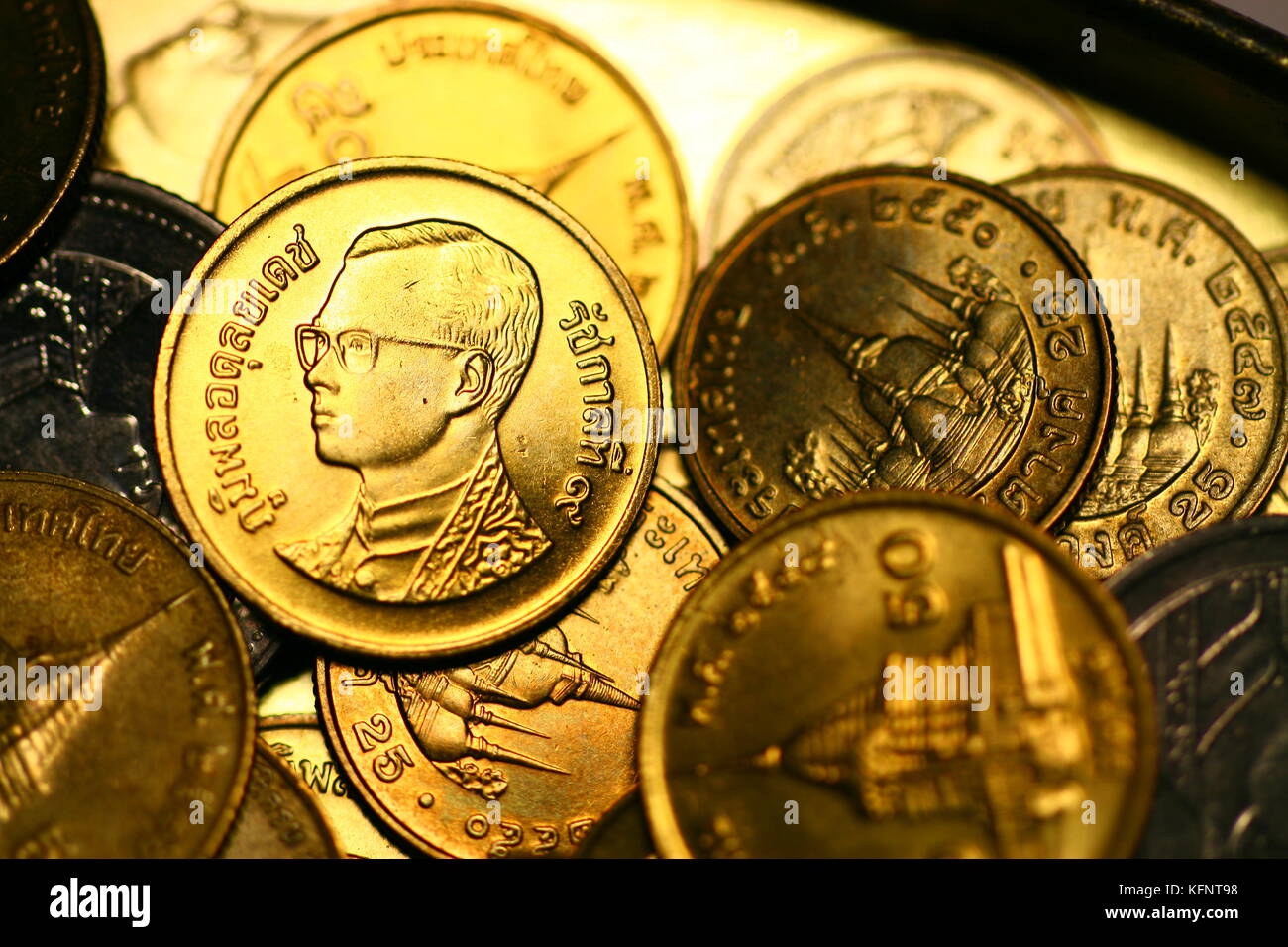 Thai baht coin macro. For background or saving money or business and ...