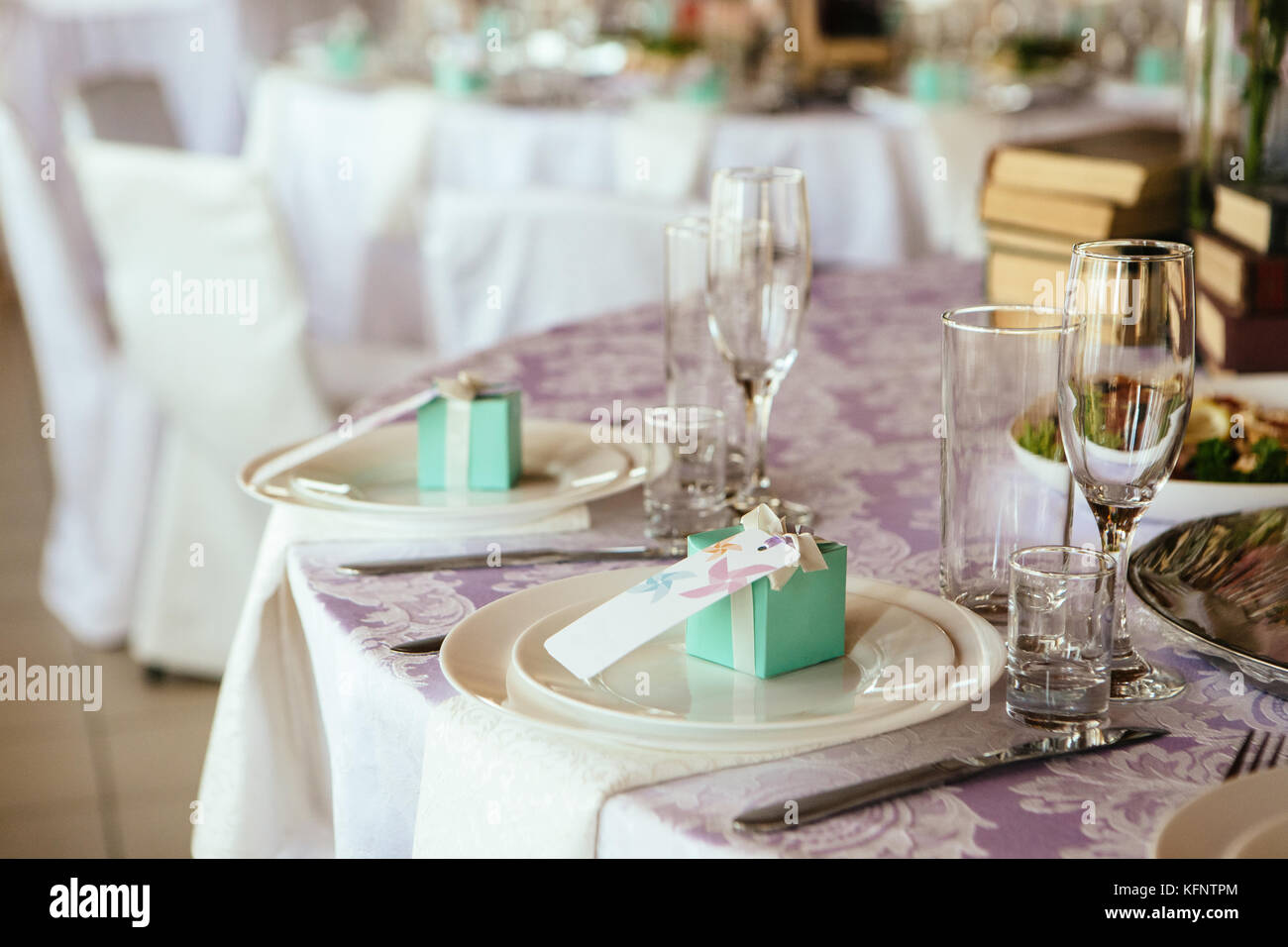 Wedding table appointments with beautiful decor and flowers Stock Photo ...