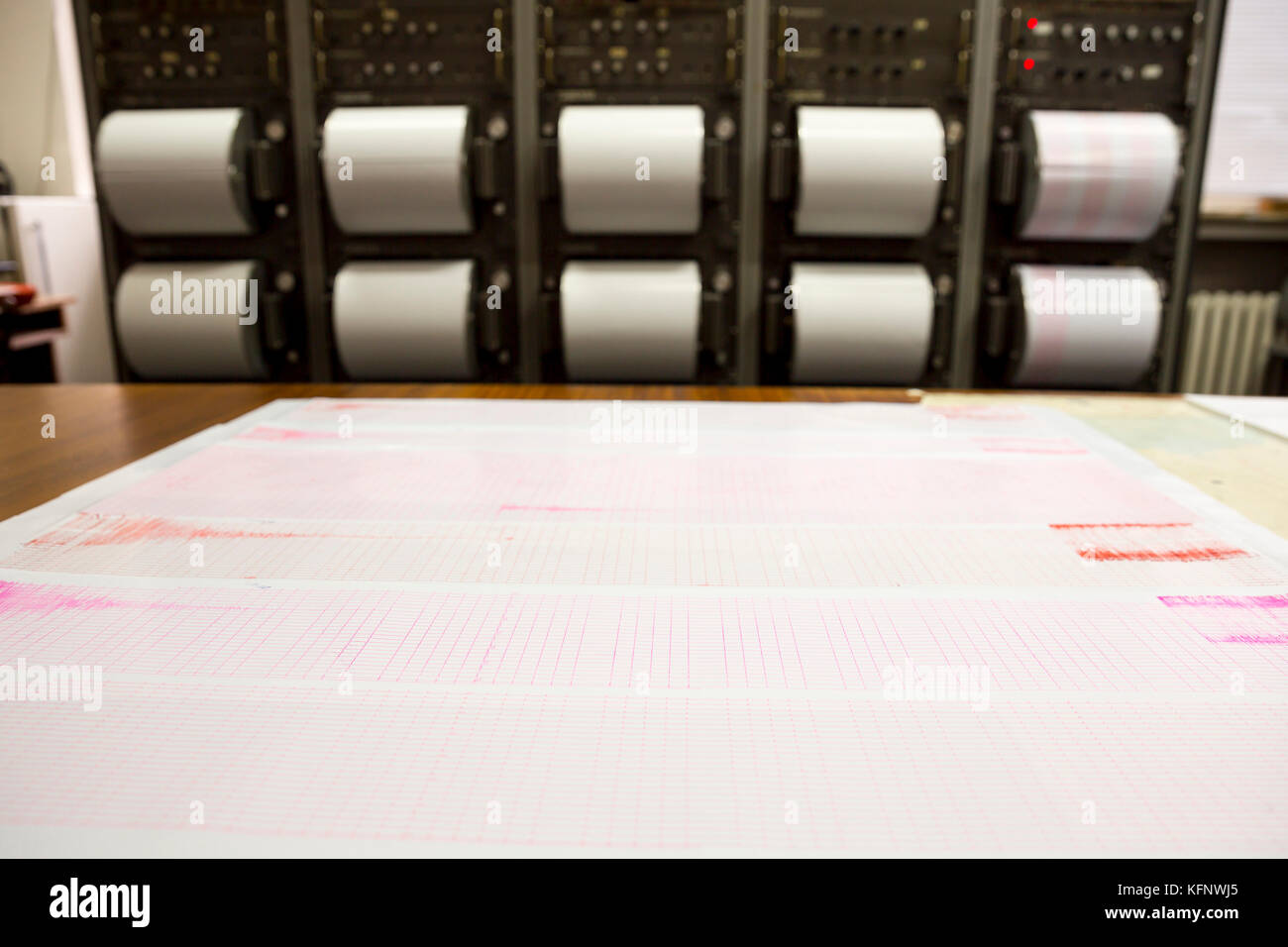 Seismograph records an earthquake on the sheet of measuring paper ...