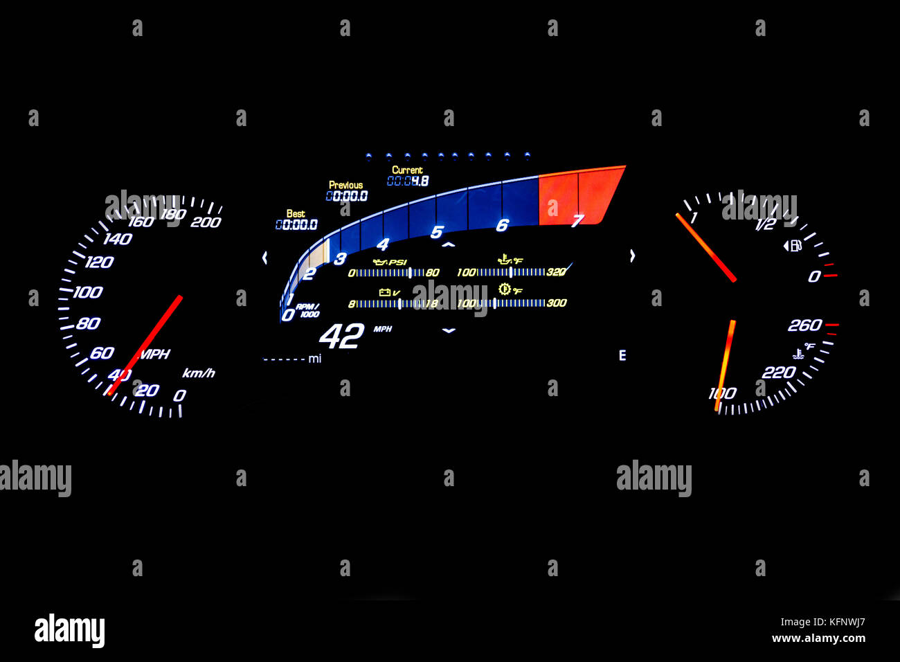 Modern light car mileage (dashboard, milage) isolated on a black ...