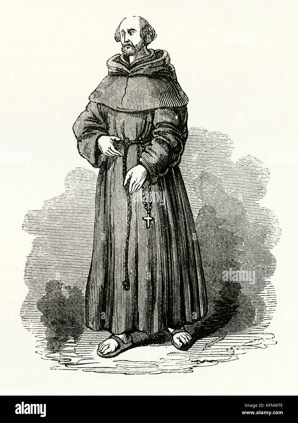 An old engraving depicting a Greyfriars monk in Medieval times Stock ...