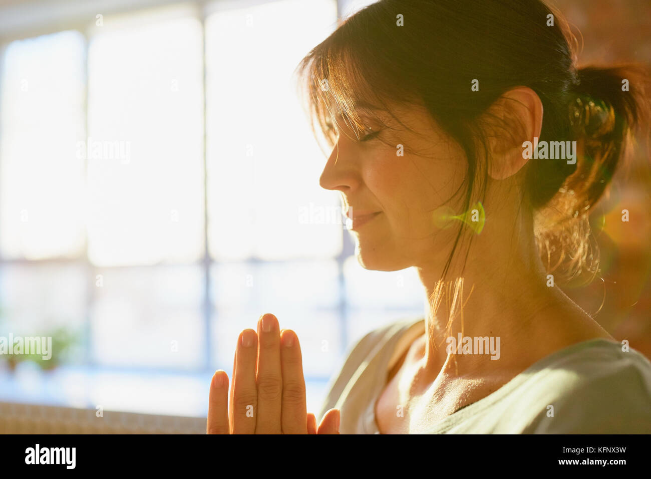 close up of yogi woman meditating at yoga studio Stock Photo - Alamy