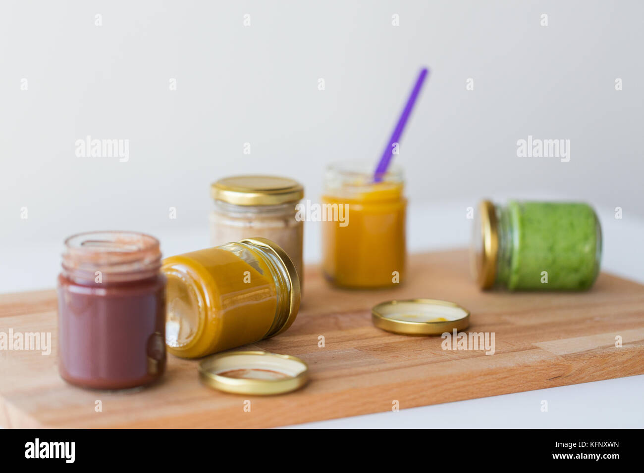 vegetable or fruit puree or baby food in jars Stock Photo - Alamy