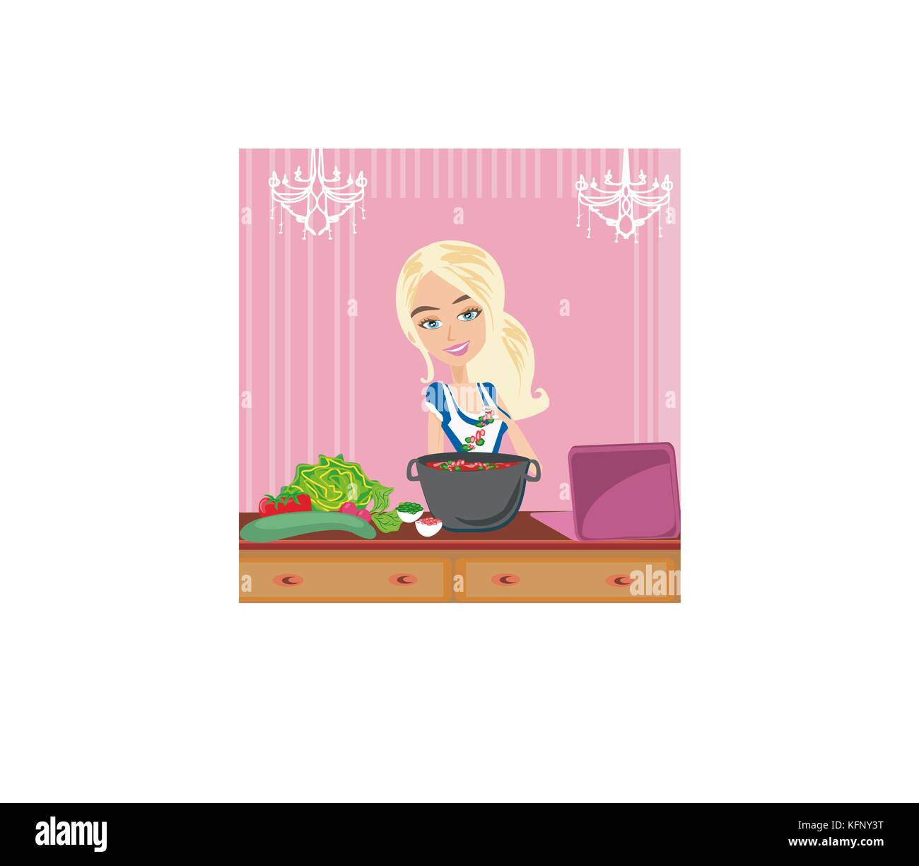 Beautiful lady cooking dinner Stock Vector Image & Art - Alamy