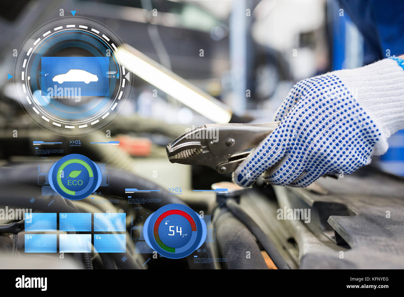mechanic man with pliers repairing car at workshop Stock Photo - Alamy