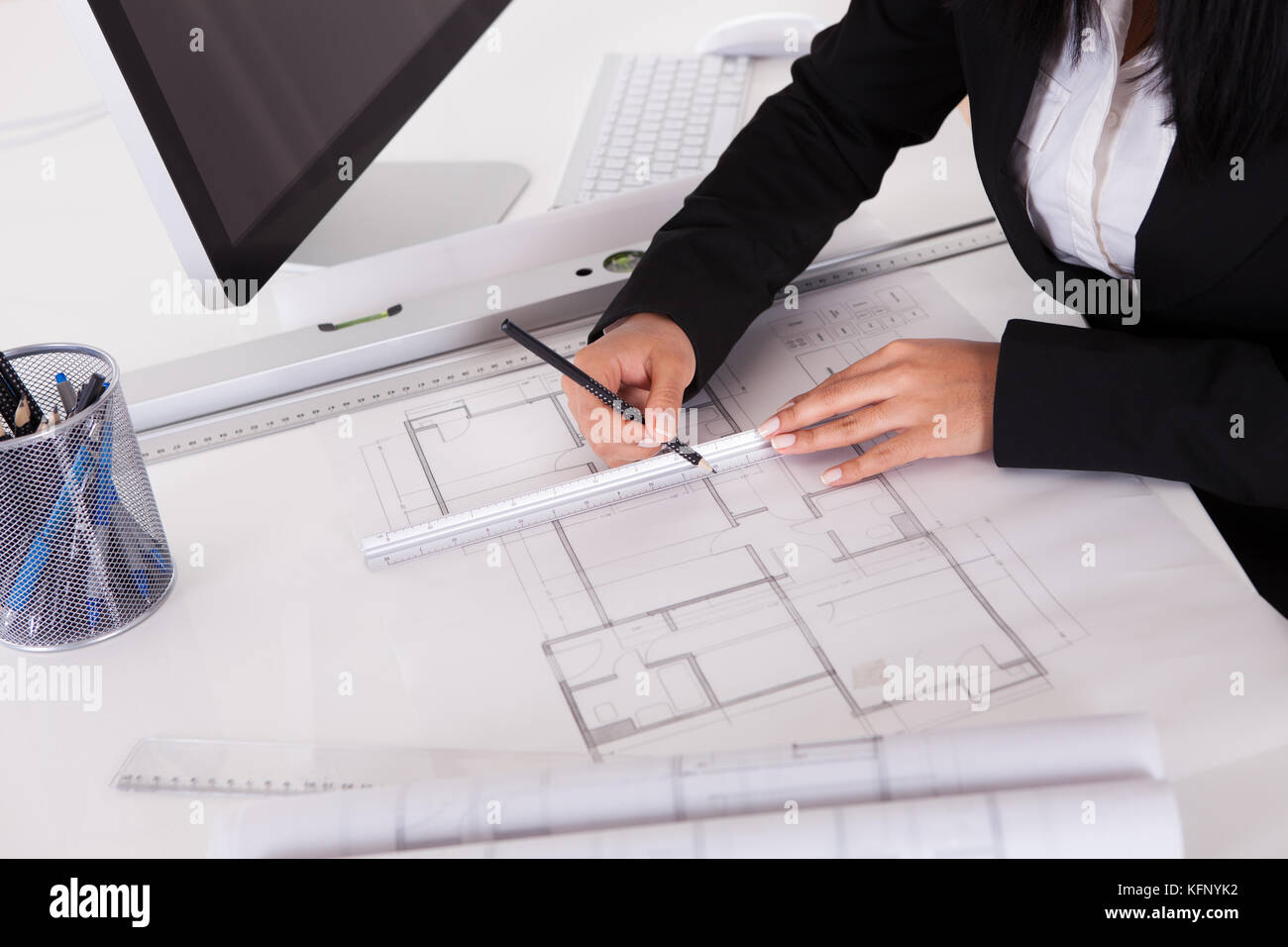 Closeup Of Female Architect's Hands Making Blueprints Stock Photo - Alamy