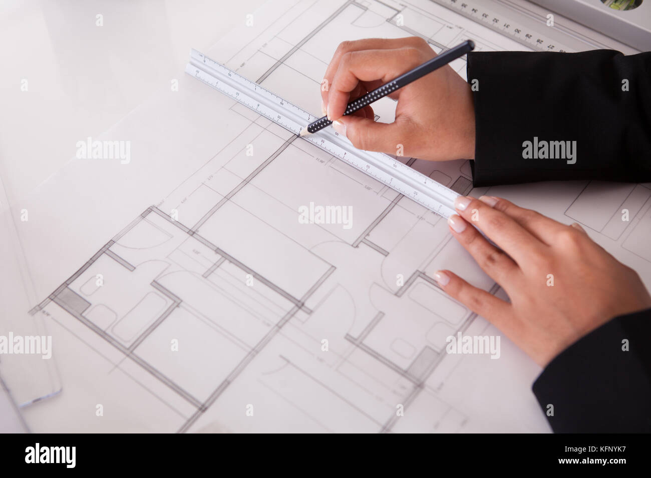Closeup Of Female Architect's Hands Making Blueprints Stock Photo - Alamy
