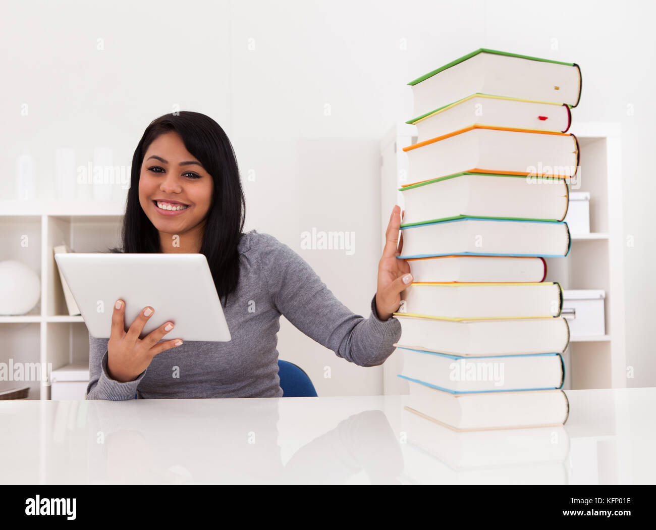 Digital book shelf with one book hi-res stock photography and images ...