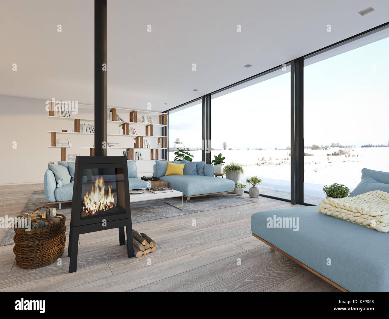 Modern Loft Apartment Living Room Fireplaces