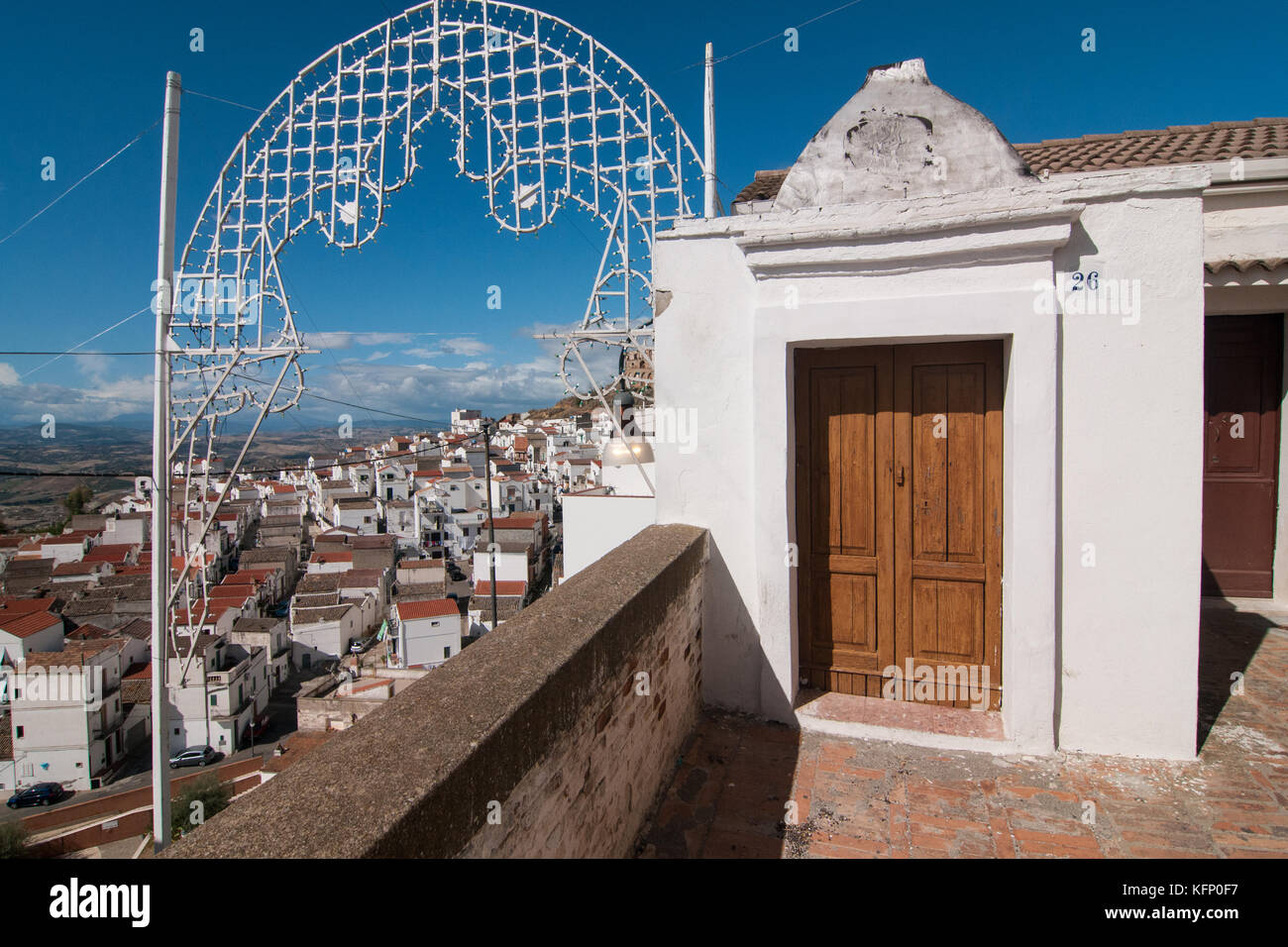 A view of the village of Pisticci, Italy. Pisticci is a town in the ...
