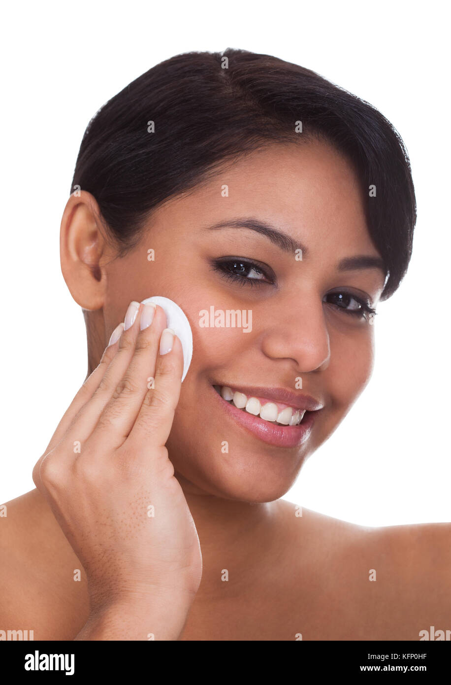 Closeup Of Young Woman Wiping Face With A Pad Stock Photo - Alamy