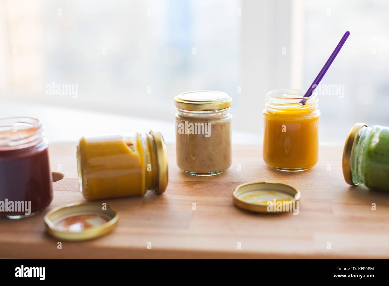 vegetable or fruit puree or baby food in jars Stock Photo - Alamy