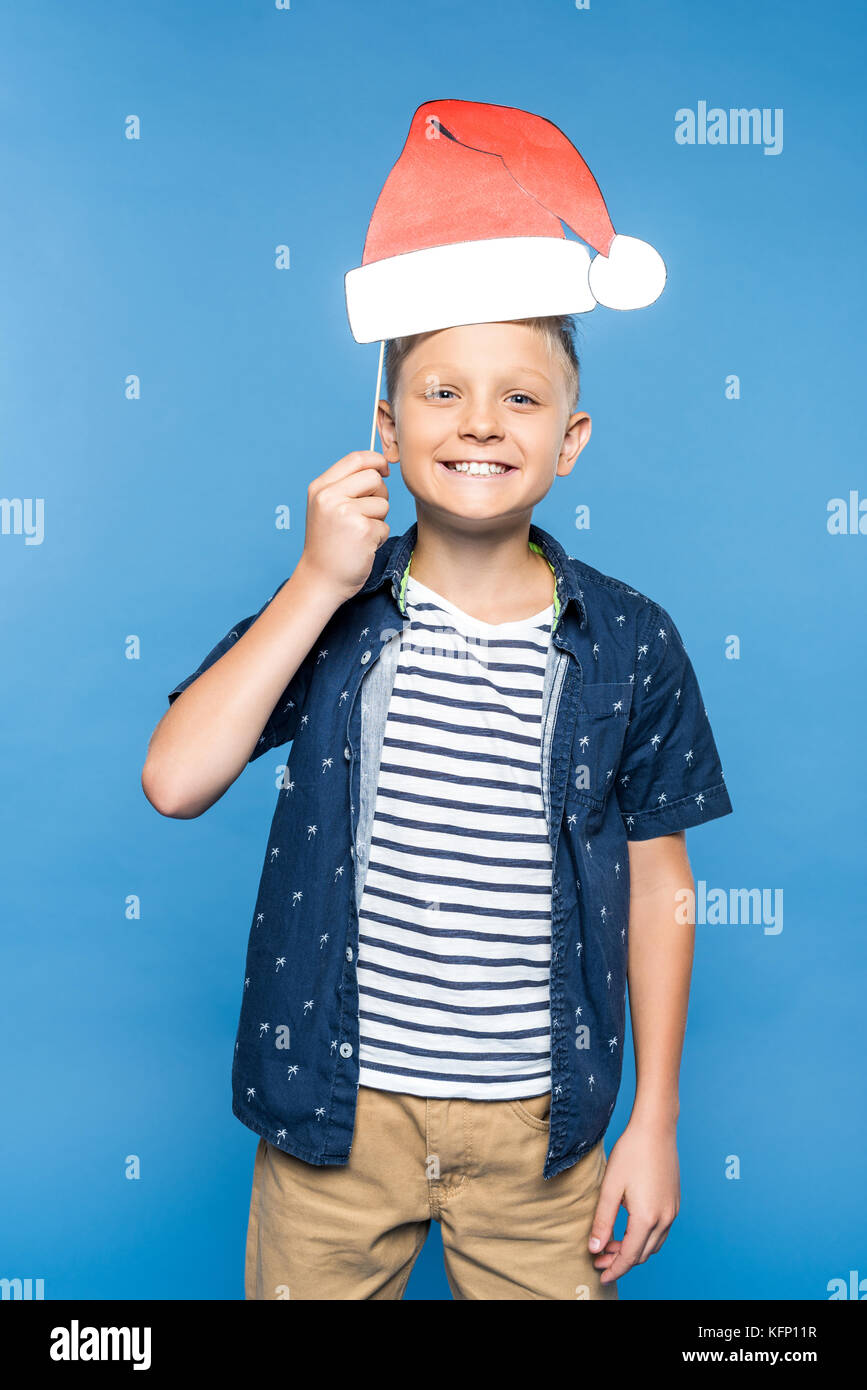 boy with paper santa hat Stock Photo - Alamy