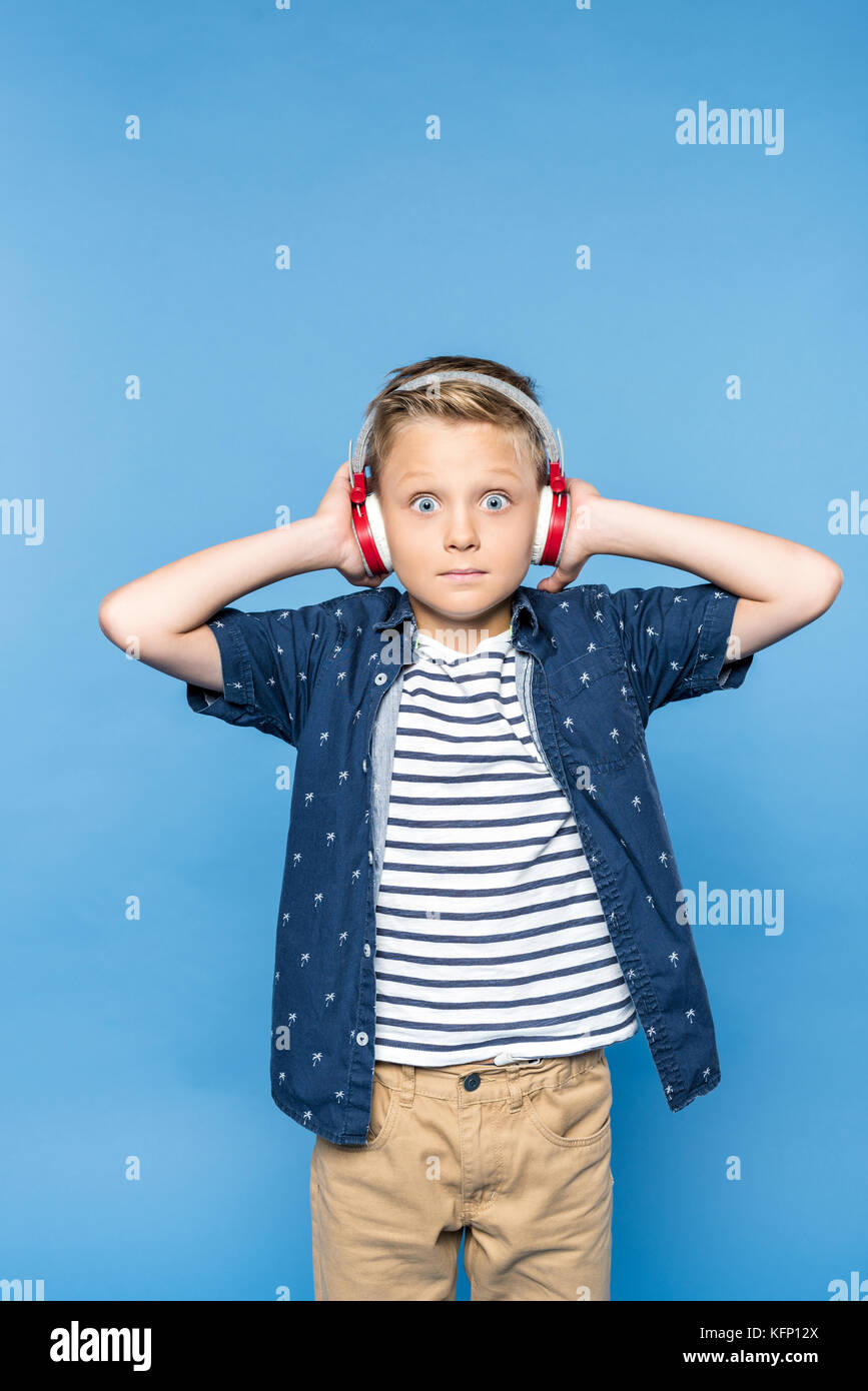 boy listening music in headphones Stock Photo - Alamy