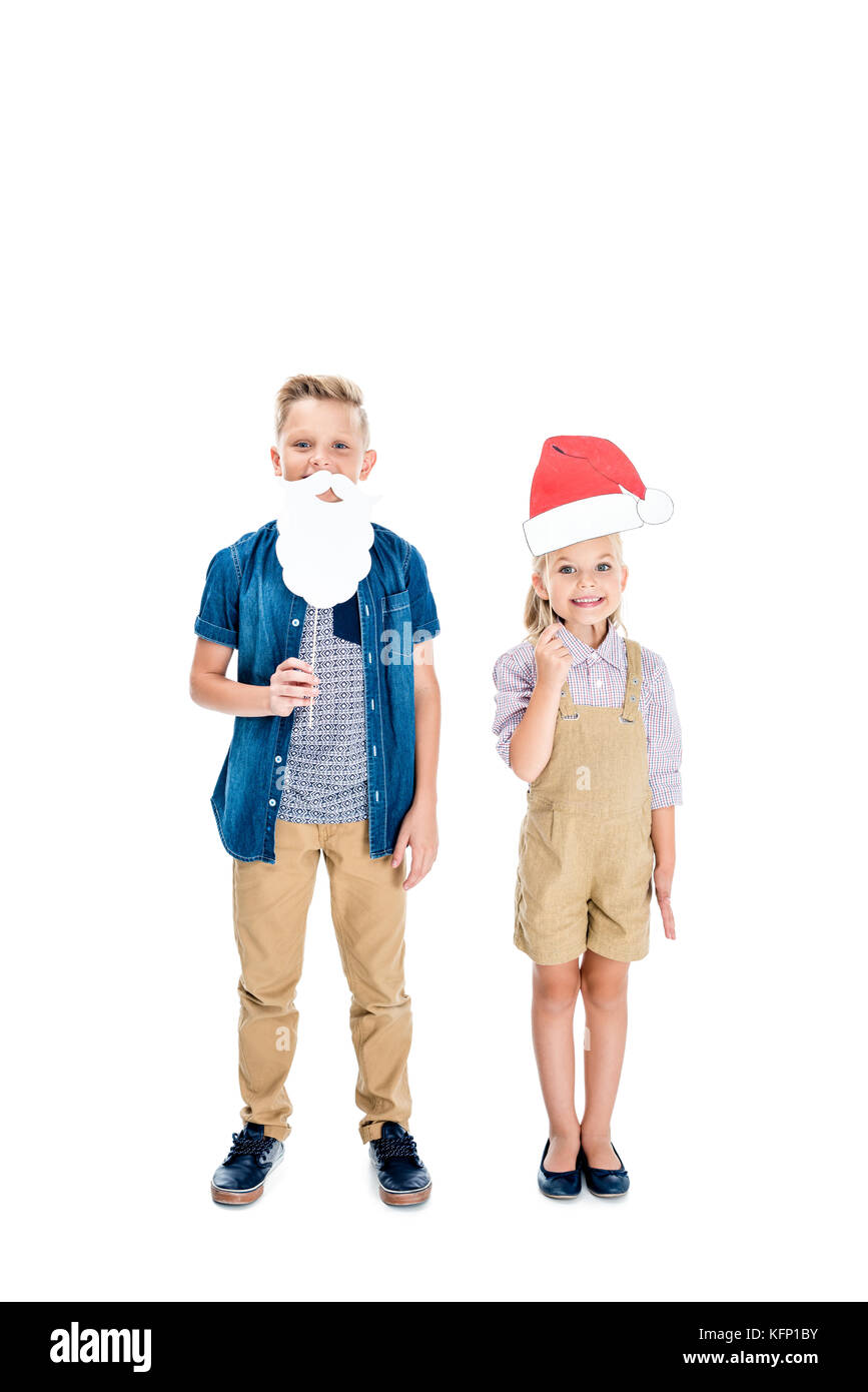 kids with santa hat and fake beard Stock Photo - Alamy