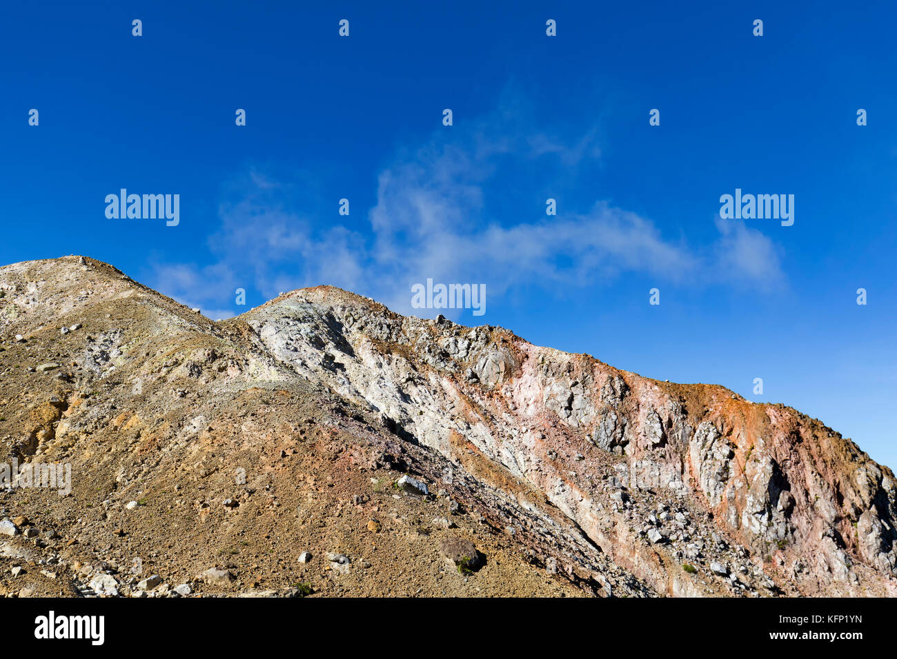 Barren volcanic landscape and its many colors on the summit of Mount ...