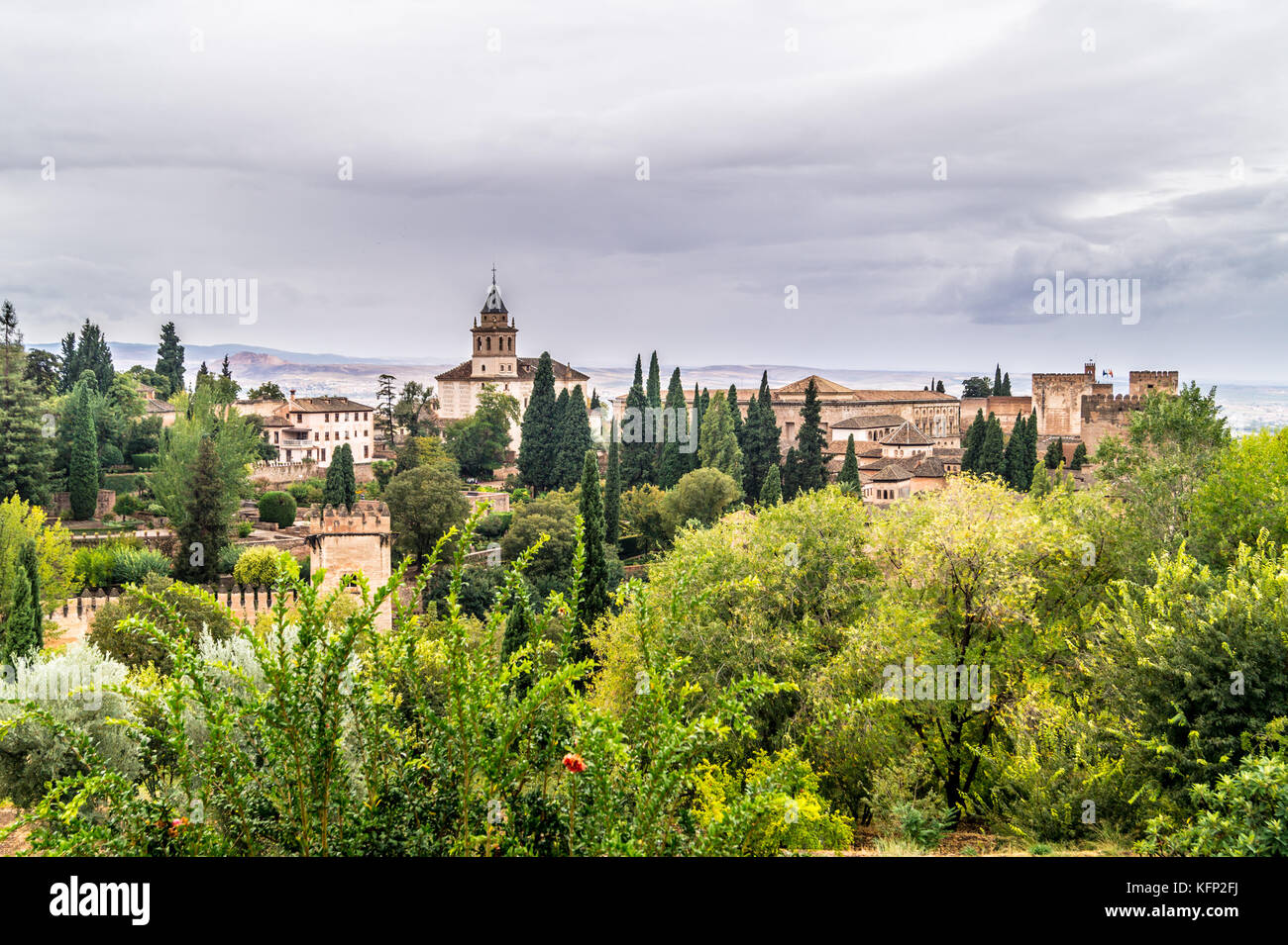 Alhambra palace seen from the Generalife gardens, Granada, Andalucia ...