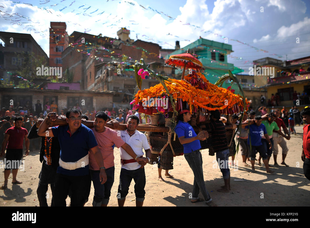 Kathmandu, Nepal. 30th Oct, 2017. Nepalese devotees carrying the ...