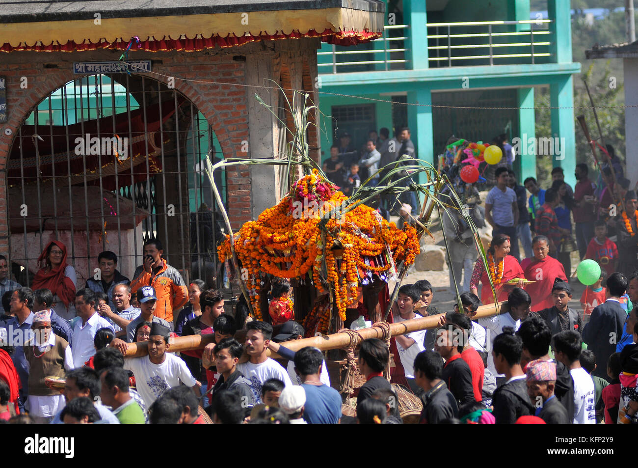 Kathmandu, Nepal. 30th Oct, 2017. Nepalese devotees carrying the ...