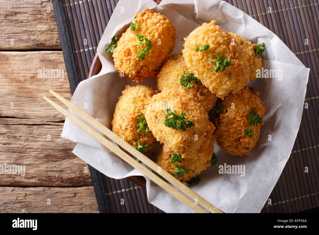 Japanese food: potato croquettes close-up in a bowl. horizontal top ...