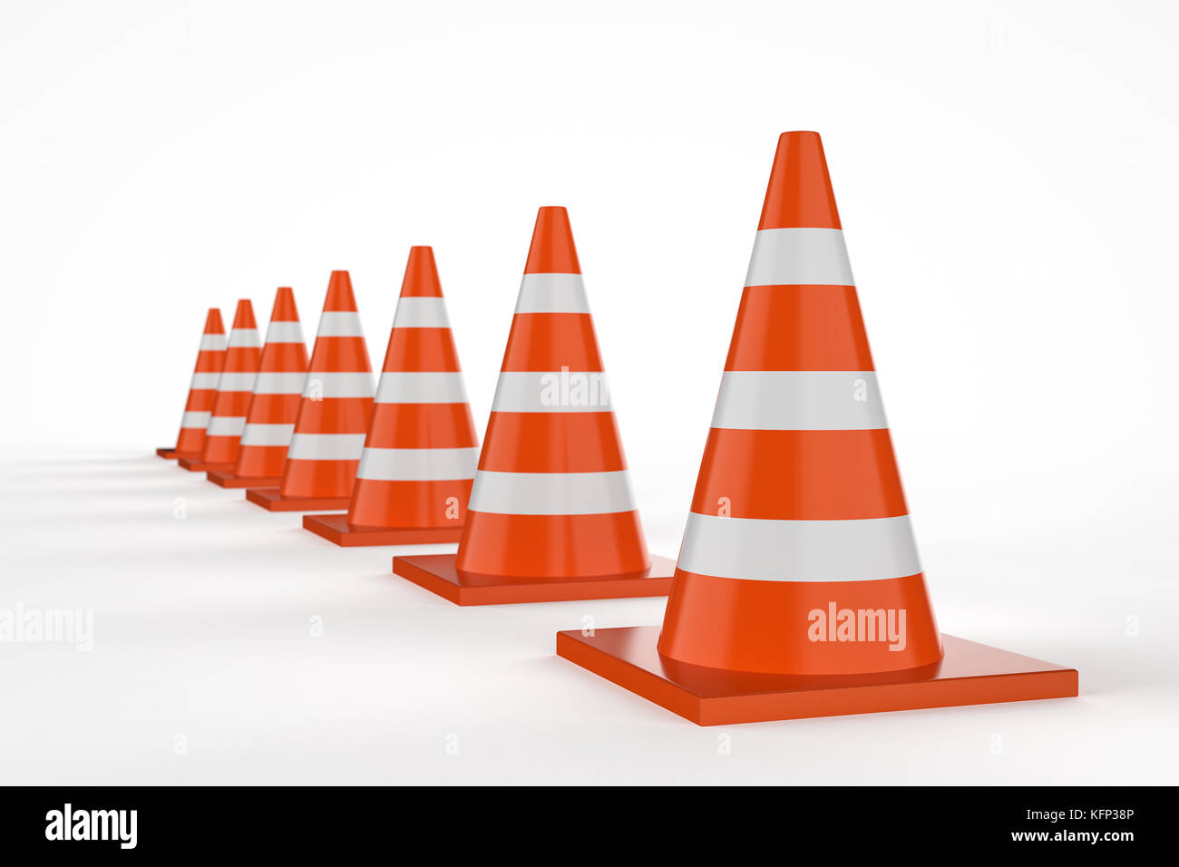 3d rendering traffic cones in a row on white background Stock Photo - Alamy